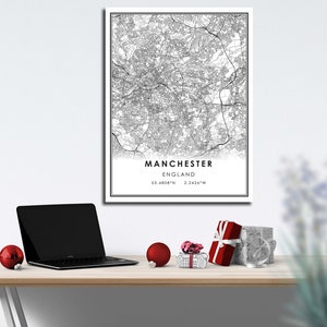 Manchester Map Print Poster Canvas England Map Print Poster | Etsy