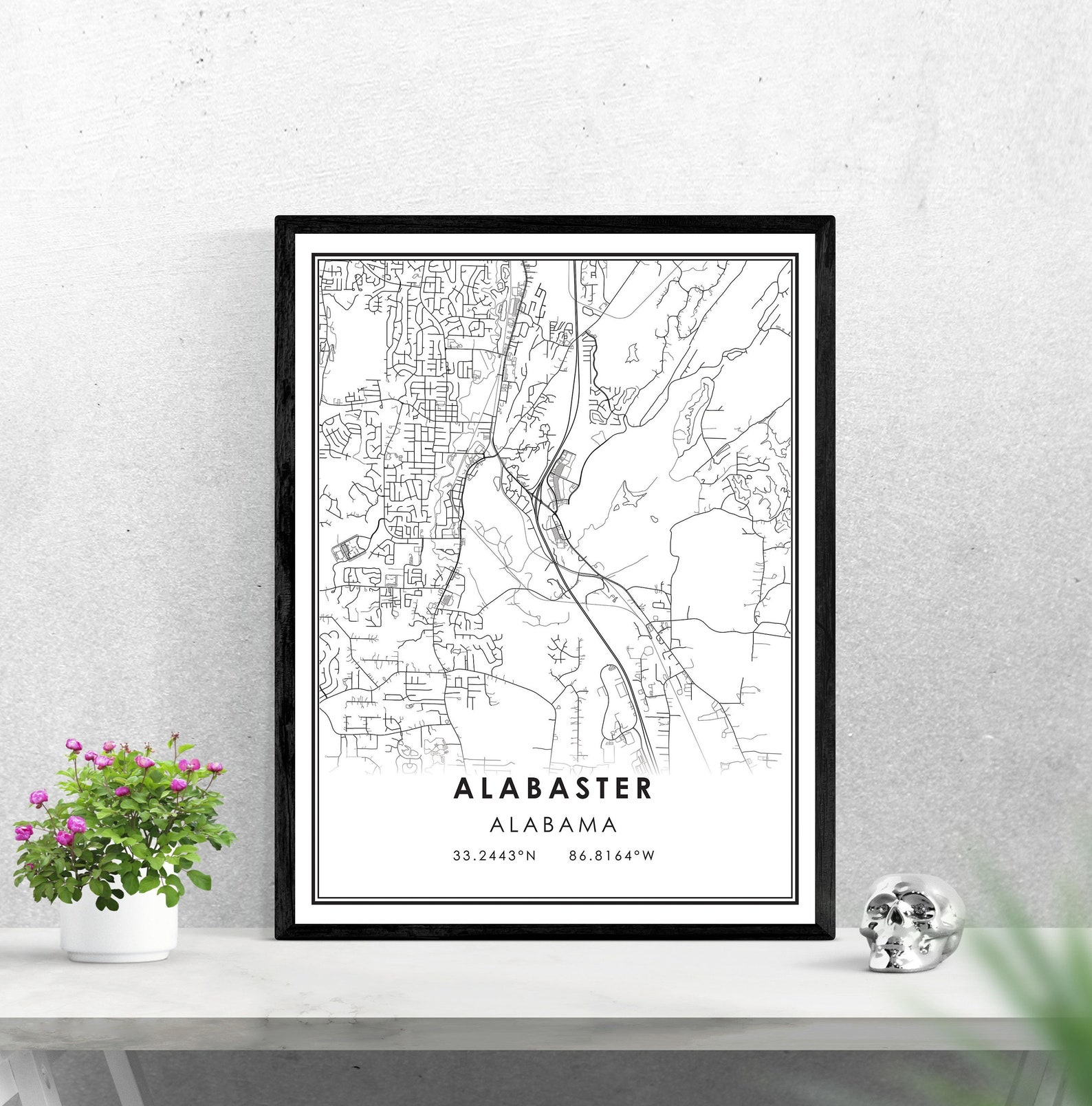 Alabaster map print poster canvas Alabaster Alabama Street | Etsy