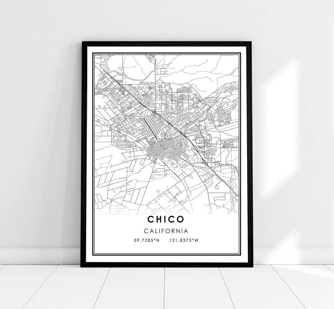 Chico Map Print Poster Canvas | California Map Print Poster Canvas ...
