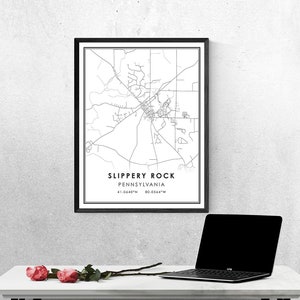 Slippery Rock map print poster canvas Pennsylvania map print | Etsy