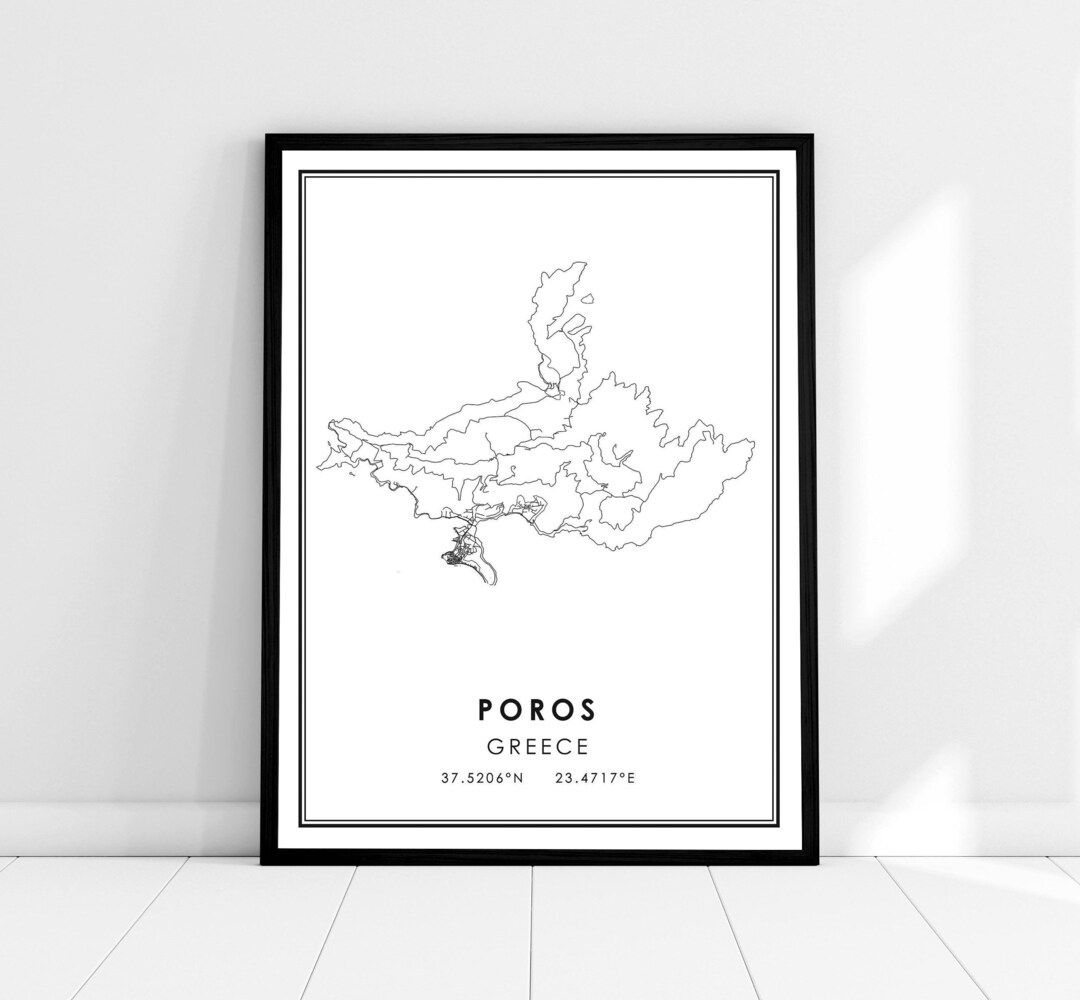 Poros Map Print Poster Canvas | Greece Map Print Poster Canvas | Poros ...
