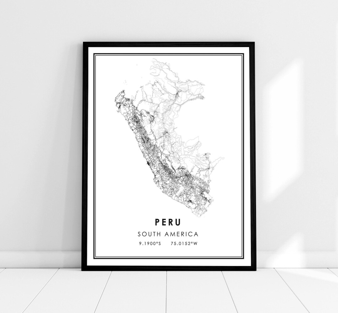 Peru Country Map Print Poster Canvas | Peru Country Road Map Print ...