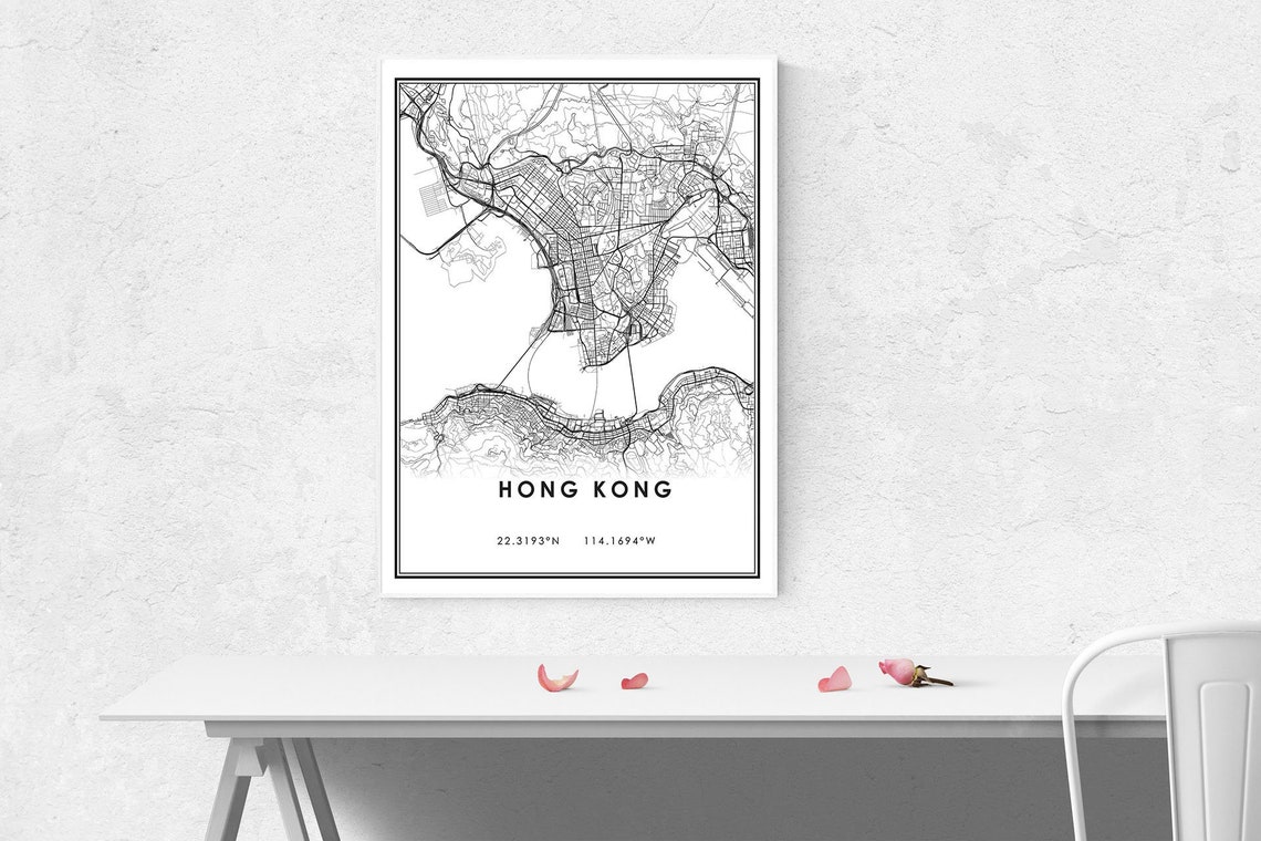 Hong Kong map print poster canvas Hong Kong city map print | Etsy