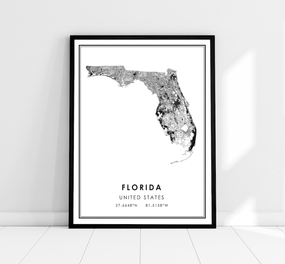 Florida United States Map Print Poster Canvas | Florida United States ...