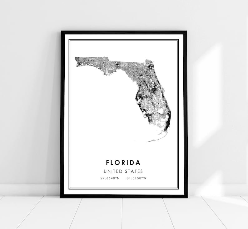 Florida United States Map Print Poster Canvas | Florida United States ...