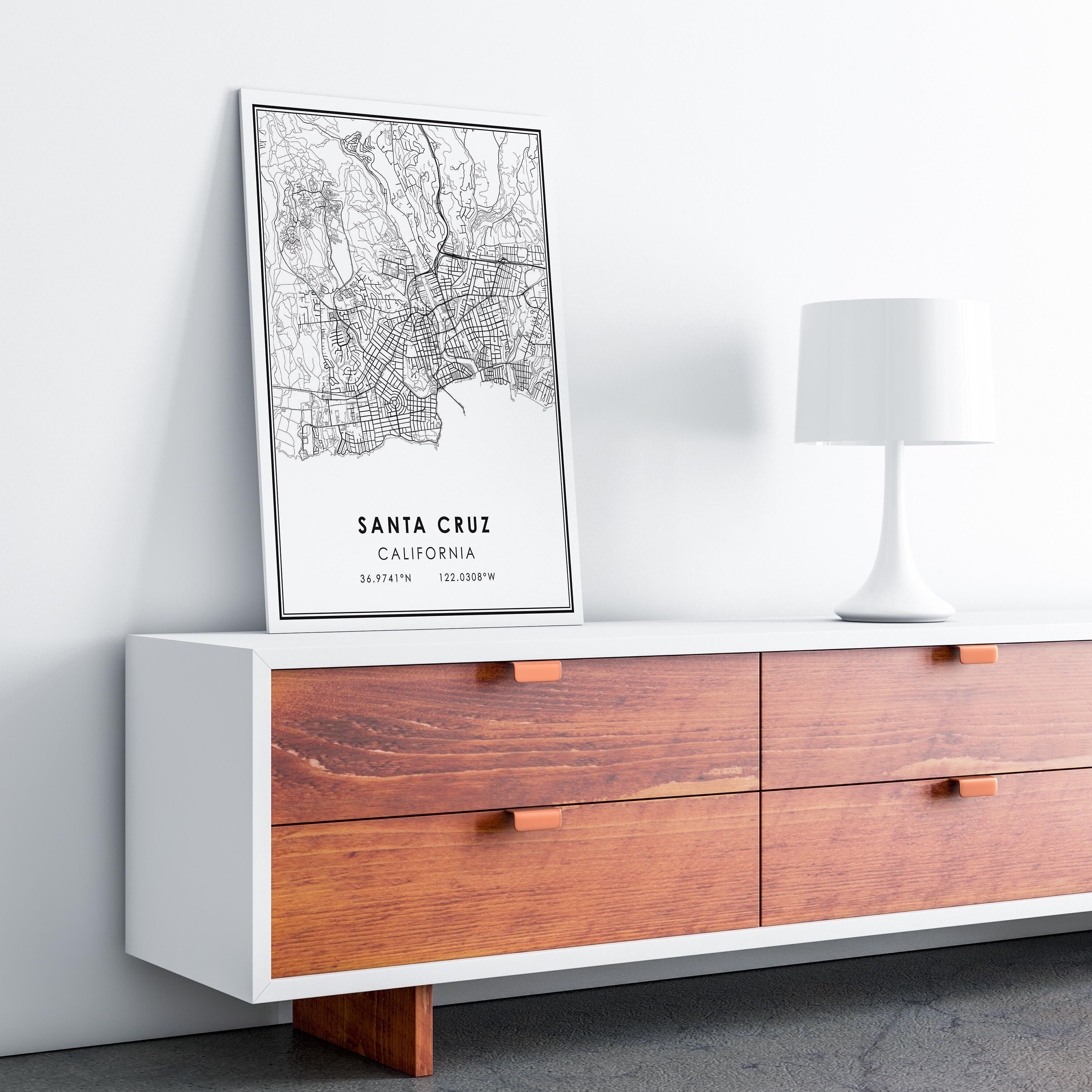 Santa Cruz Map Print Poster Canvas | California Map Print Poster Canvas ...