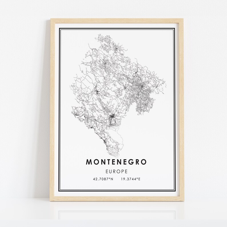 Montenegro Country Map Print Poster Canvas Montenegro - Etsy