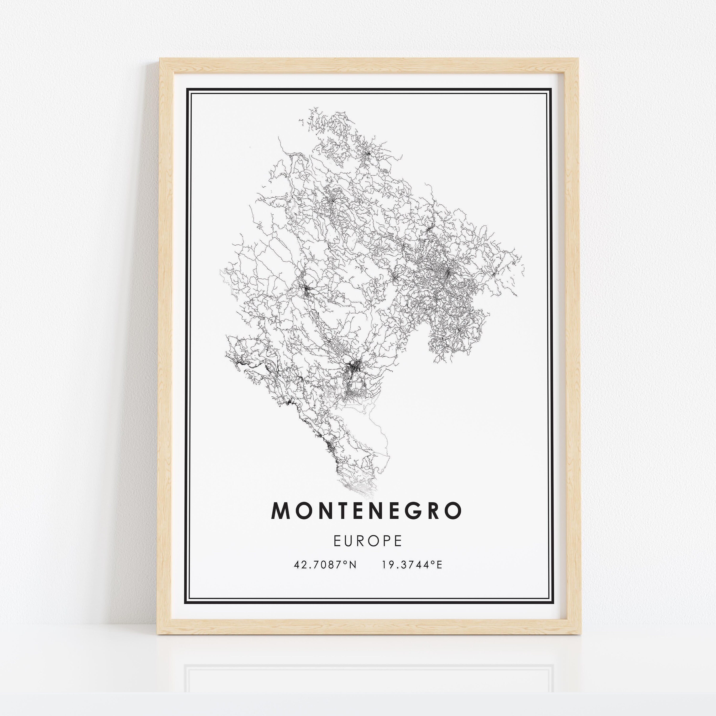 Montenegro Country Map Print Poster Canvas | Montenegro Country Road ...