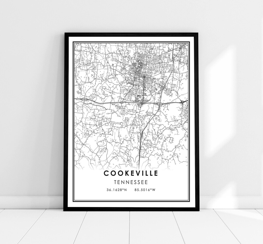 Cookeville Map Print Poster Canvas | Tennessee Map Print Poster Canvas ...