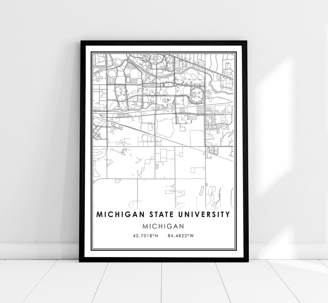 Michigan State University Map Print Poster Canvas | Michigan Street Map ...