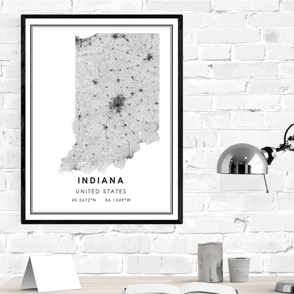 Indiana US State United States map print poster canvas | Etsy