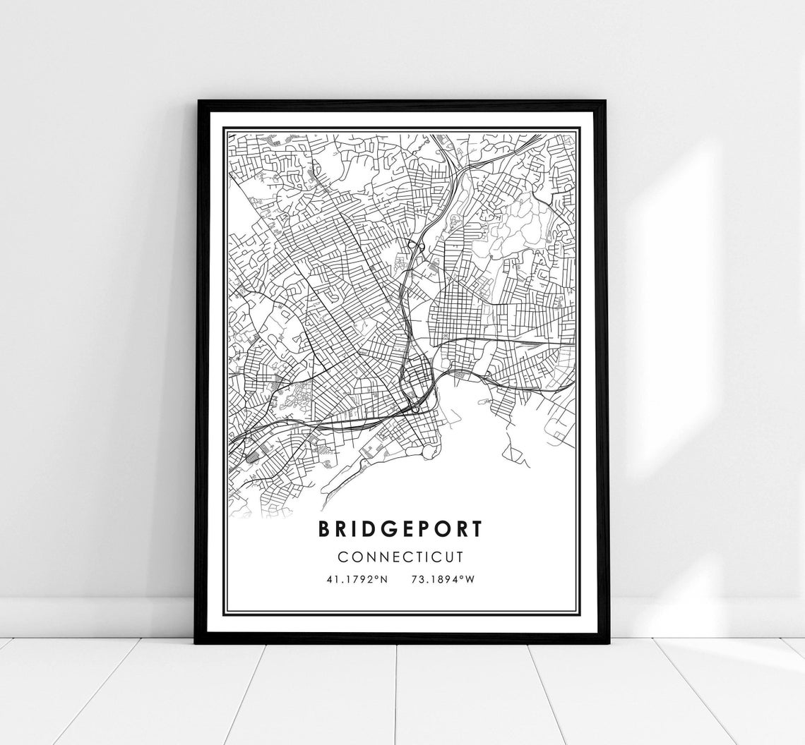 Bridgeport Map Print Poster Canvas Connecticut Map Print - Etsy