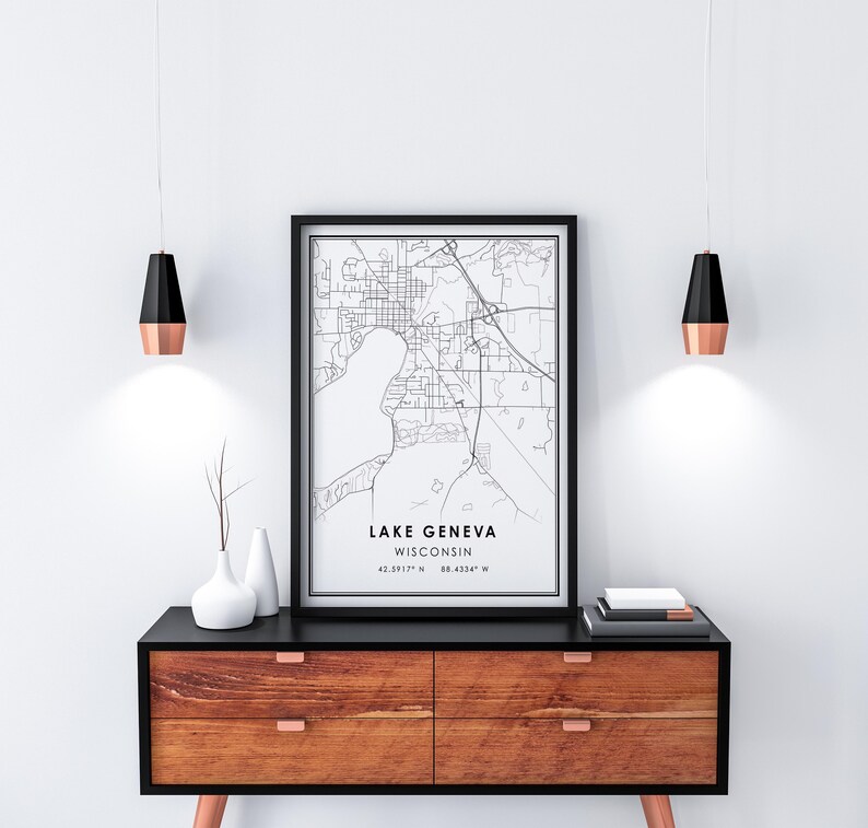 Lake Geneva Map Print Poster Canvas Wisconsin Map Print - Etsy