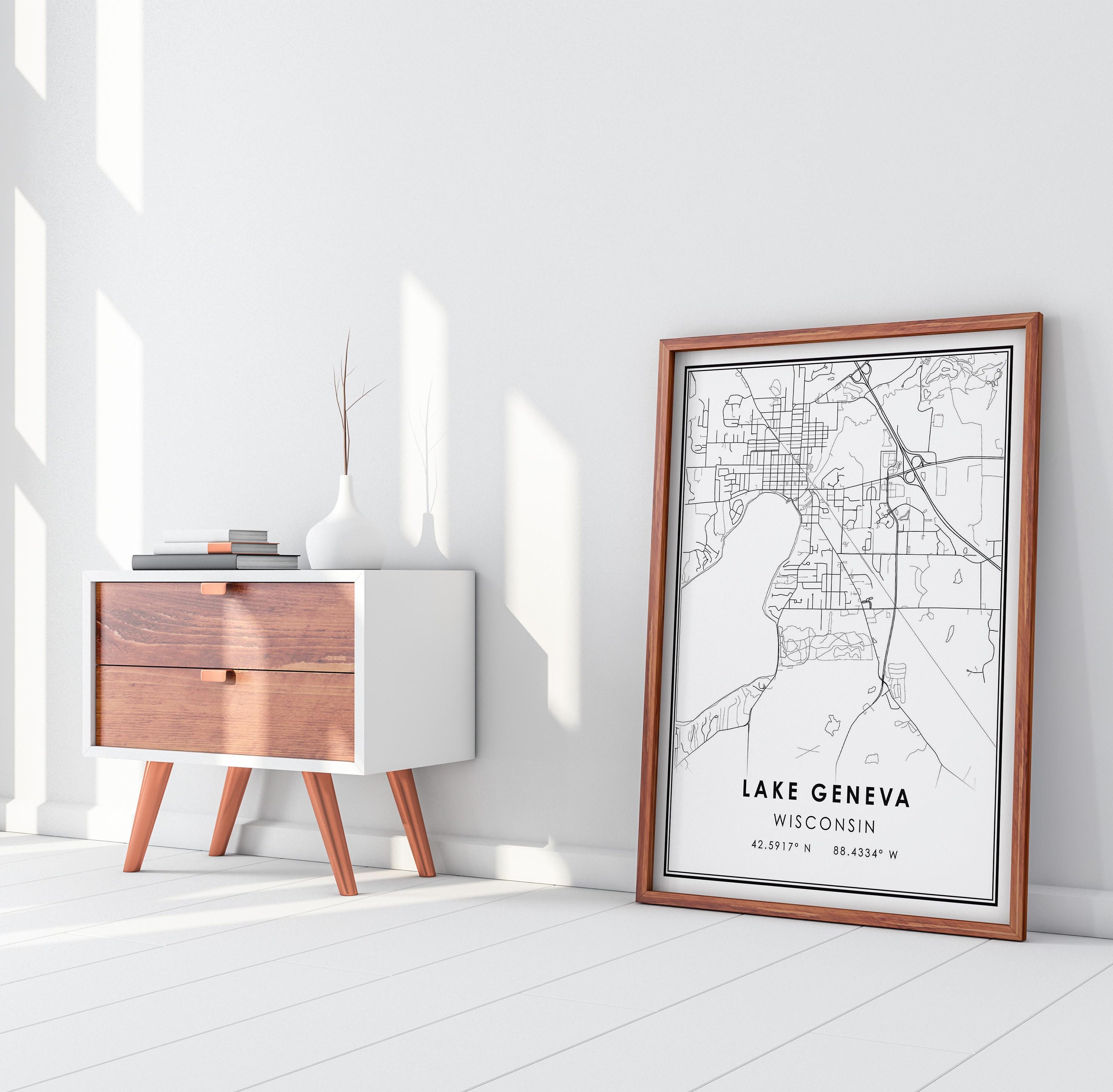 Lake Geneva Map Print Poster Canvas Wisconsin Map Print - Etsy