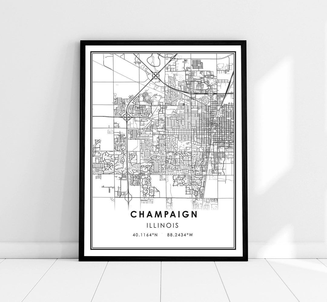 Champaign Map Print Poster Canvas | Illinois Map Print Poster Canvas ...