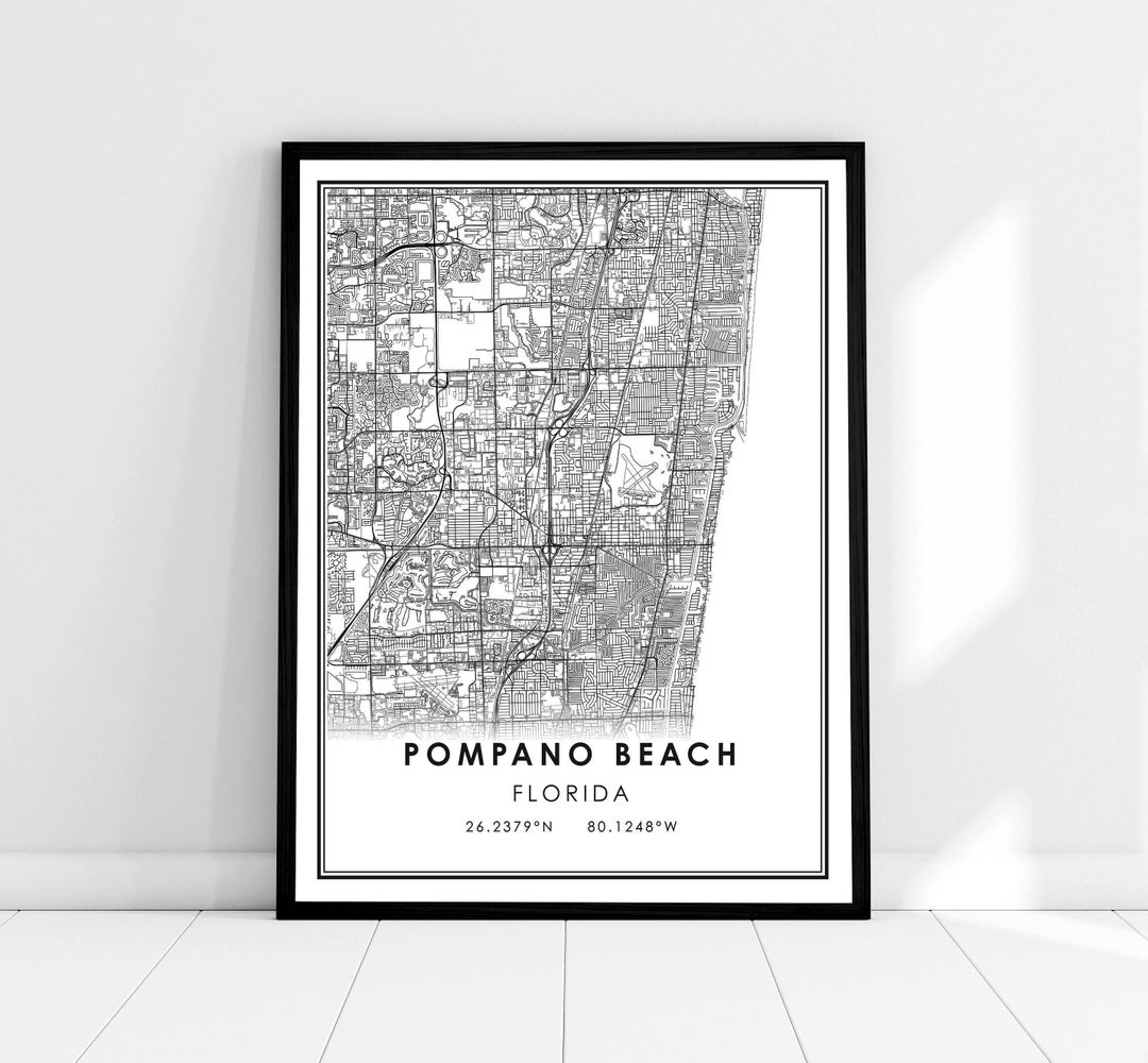 Pompano Beach mapa imprimir póster lienzo / Mapa de Florida imprimir ...