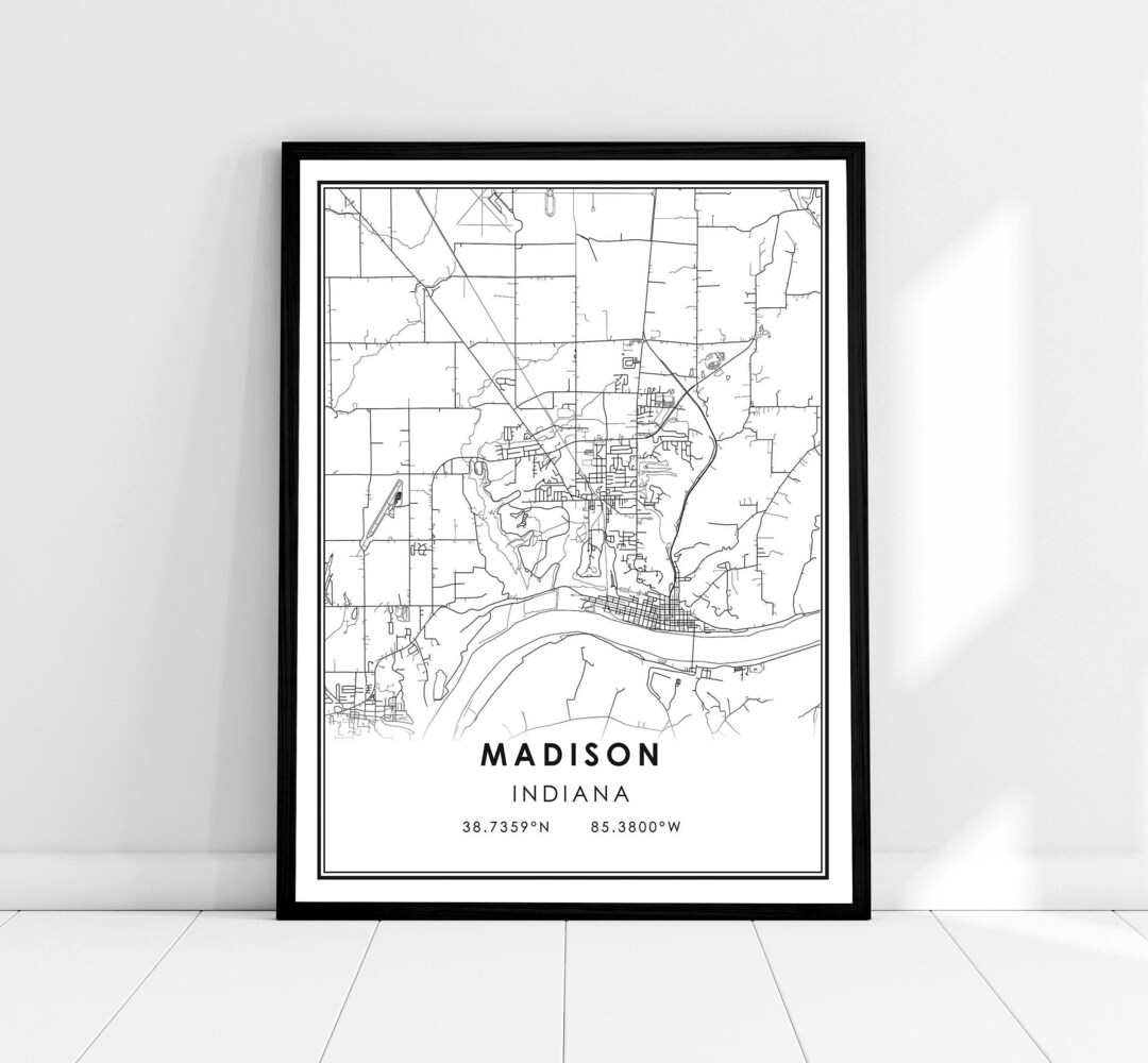 Madison Map Print Poster Canvas | Indiana Map Print Poster Canvas ...