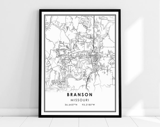 Branson Missouri Printable Map, Branson Map Art, Printable Branson MO ...