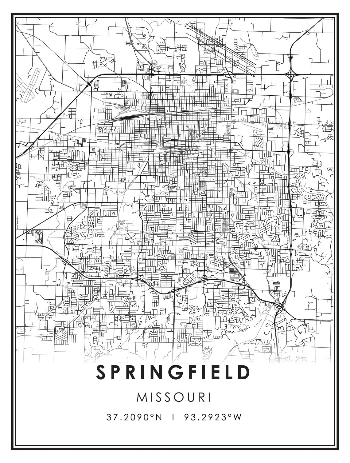 Springfield map print poster canvas Springfield city map | Etsy
