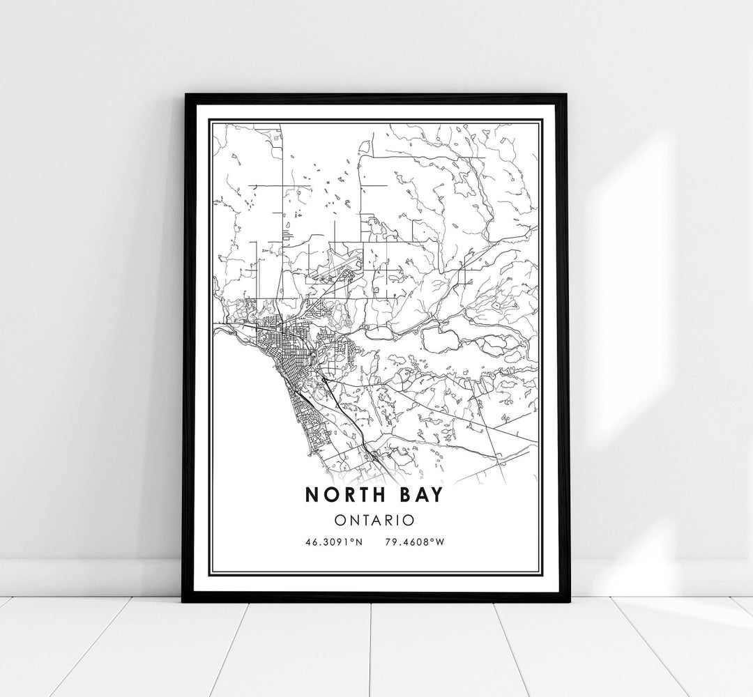 North Bay Map Print Poster Canvas | Ontario Map Print Poster Canvas ...