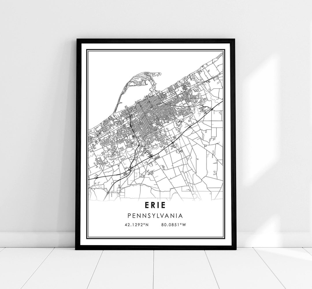 Erie Map Print Poster Canvas | Pennsylvania Map Print Poster Canvas ...