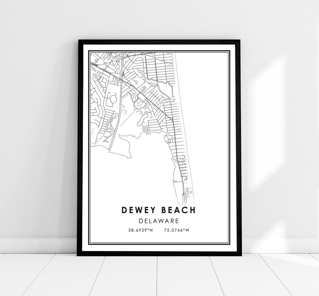 Dewey Beach Map Print Poster Canvas | Delaware Map Print Poster Canvas ...