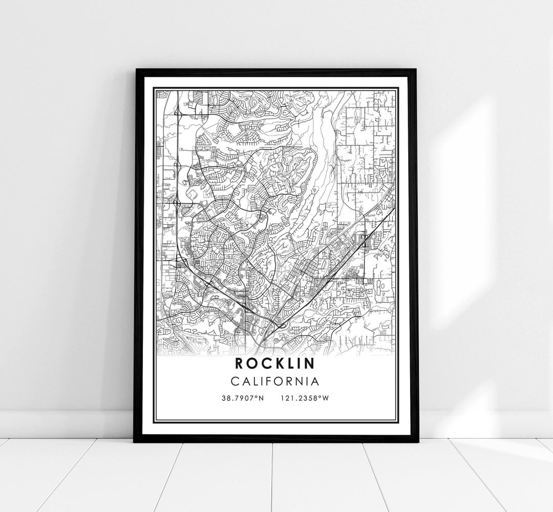 Rocklin Map Print Poster Canvas | California Map Print Poster Canvas ...