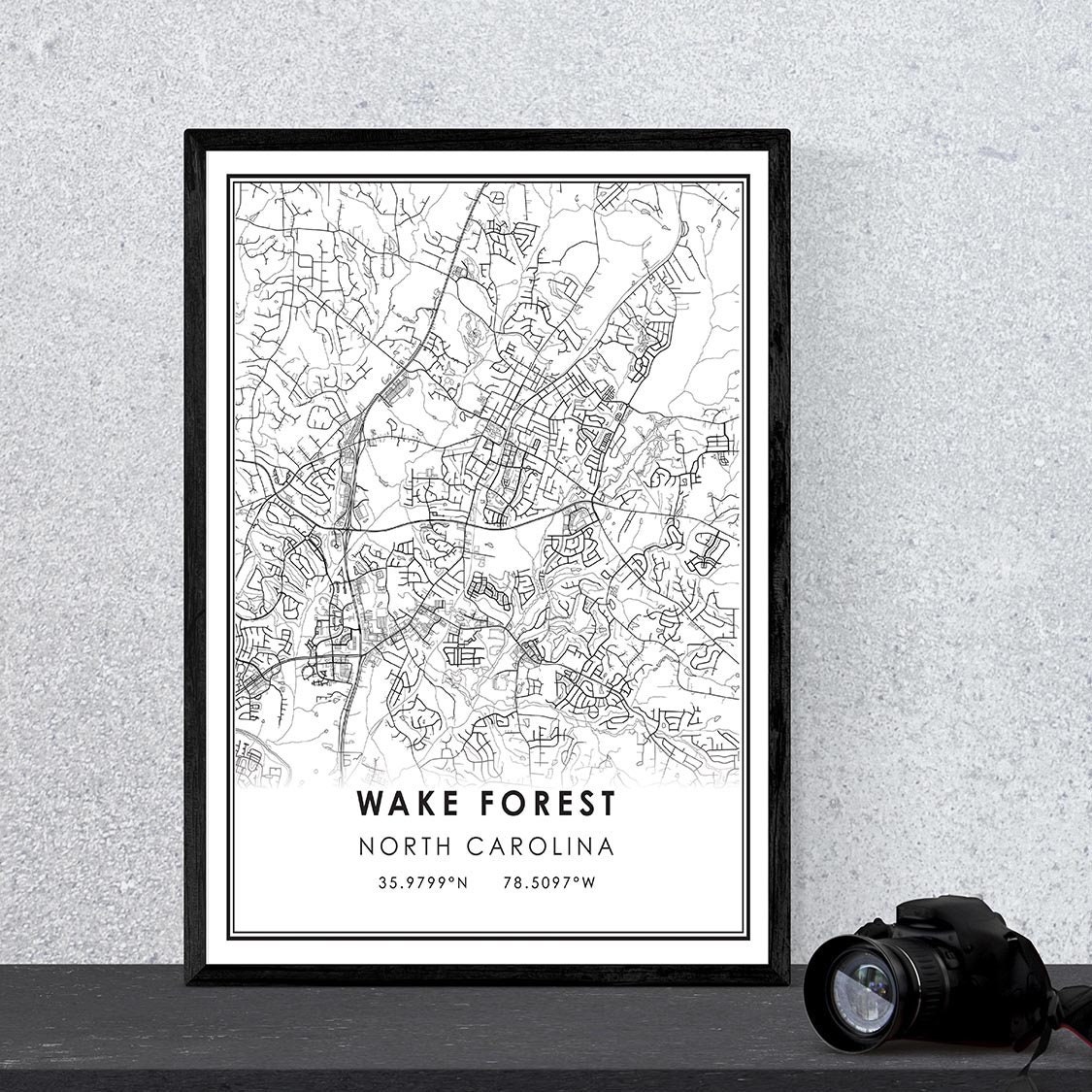 Wake Forest map print poster canvas North Carolina map print | Etsy