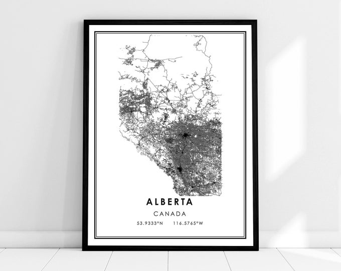Alberta Map Print | Alberta Map | Canada Map Art | Alberta City Road ...