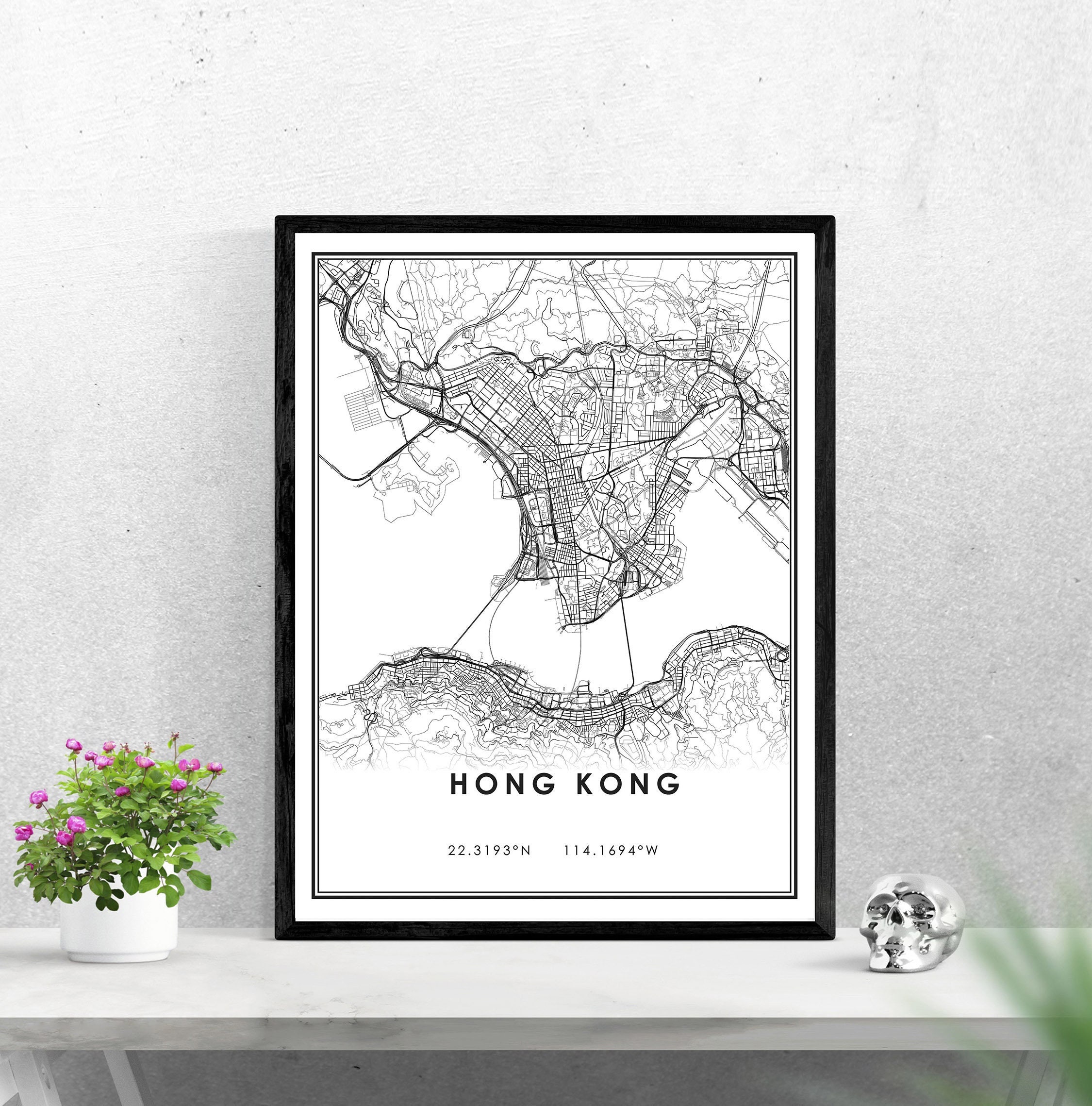Hong Kong map print poster canvas Hong Kong city map print | Etsy