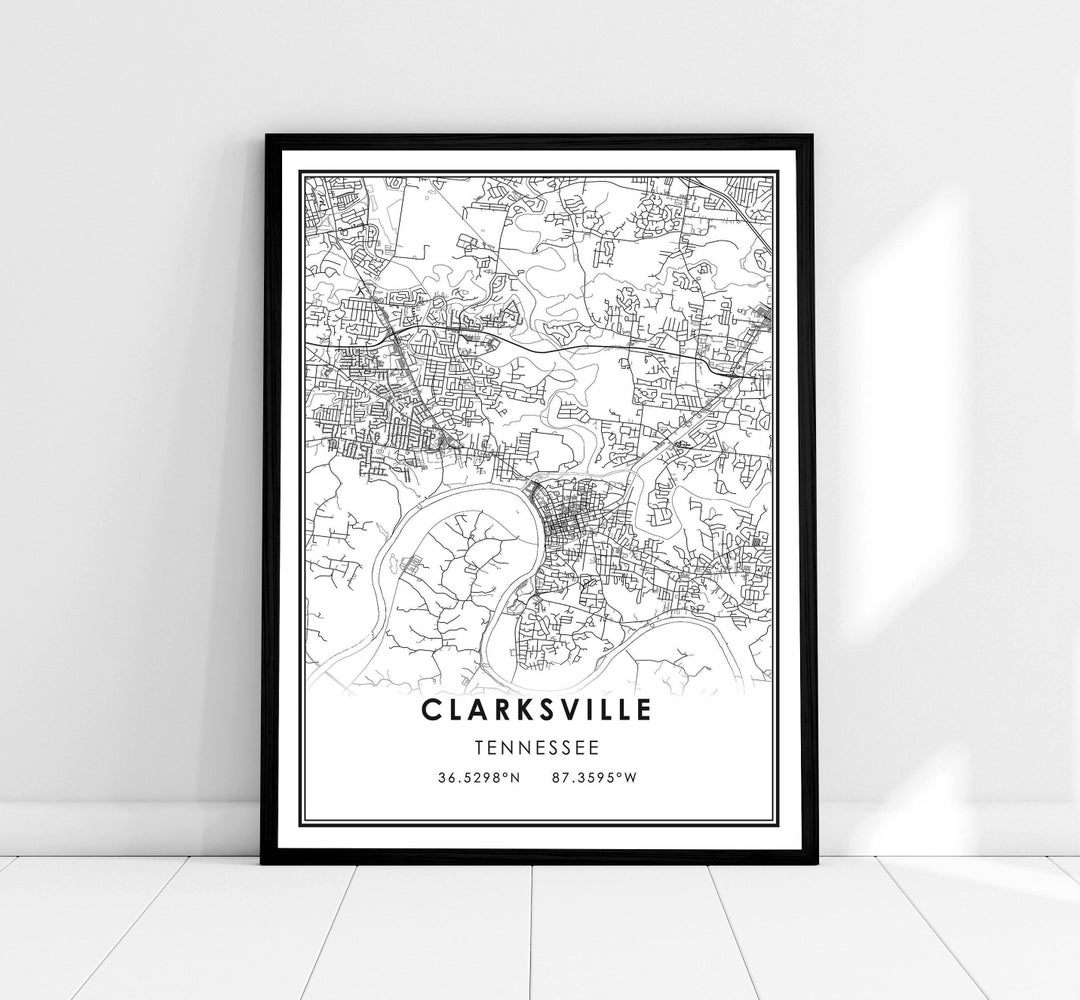 Clarksville Map Print Poster Canvas | Tennessee Map Print Poster Canvas ...