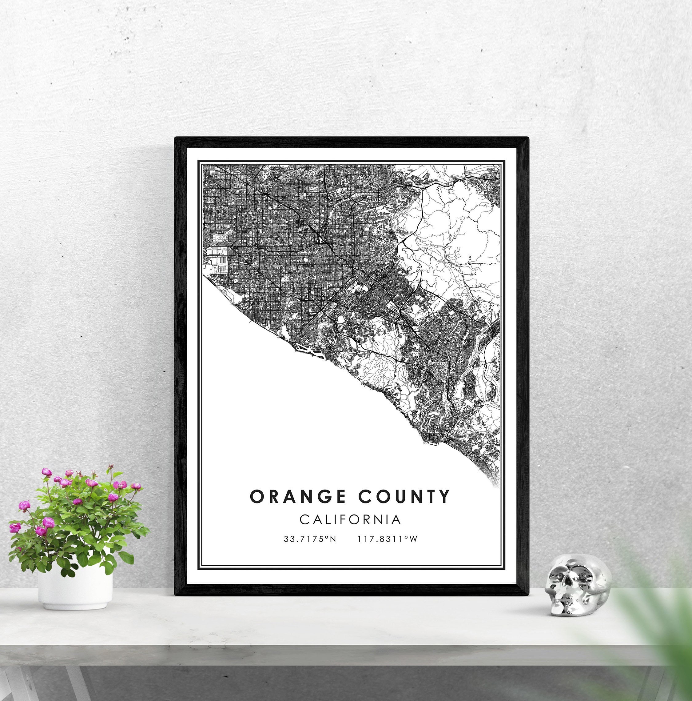 Orange County map print poster canvas Orange County Street | Etsy