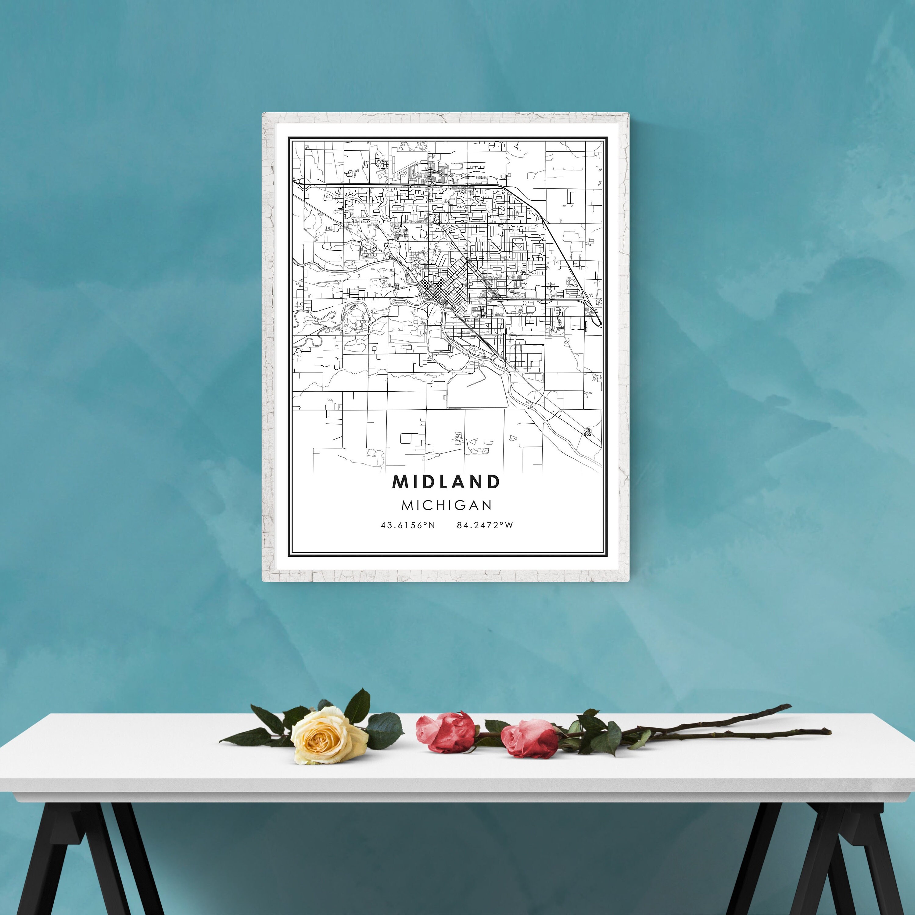 Midland map print poster canvas Michigan Street map | Etsy