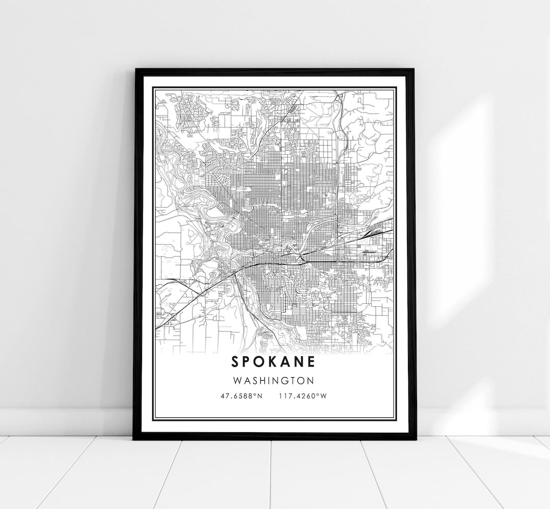 Spokane Map Print Poster Canvas | Washington Map Print Poster Canvas ...