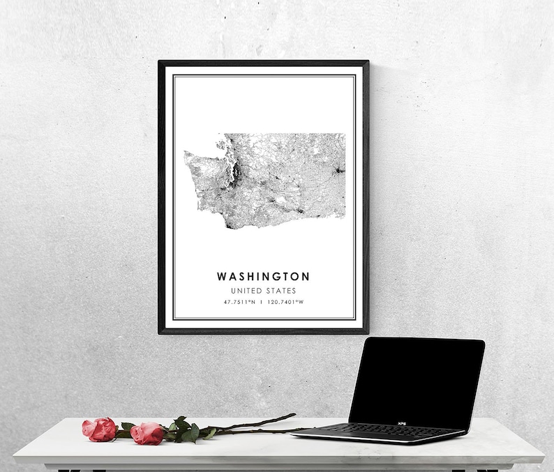 Washington State map print poster canvas Washington State | Etsy