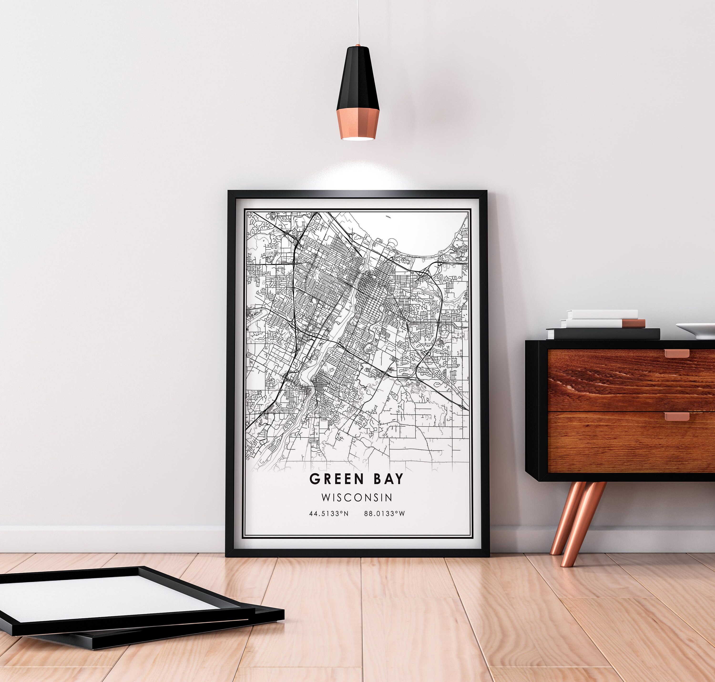 Green Bay Map Print Poster Canvas | Wisconsin Map Print Poster Canvas ...