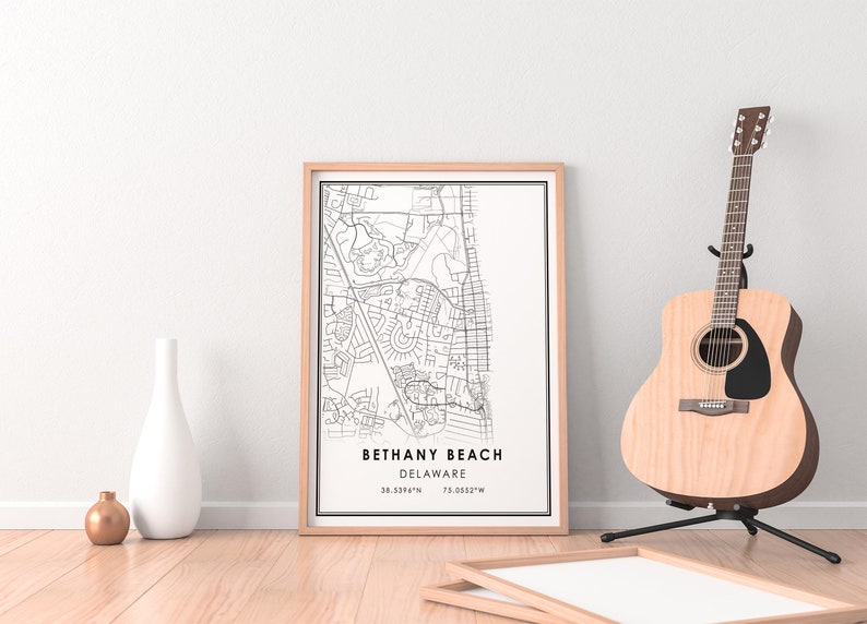 Bethany Beach Map Print Poster Canvas | Delaware Map Print Poster ...