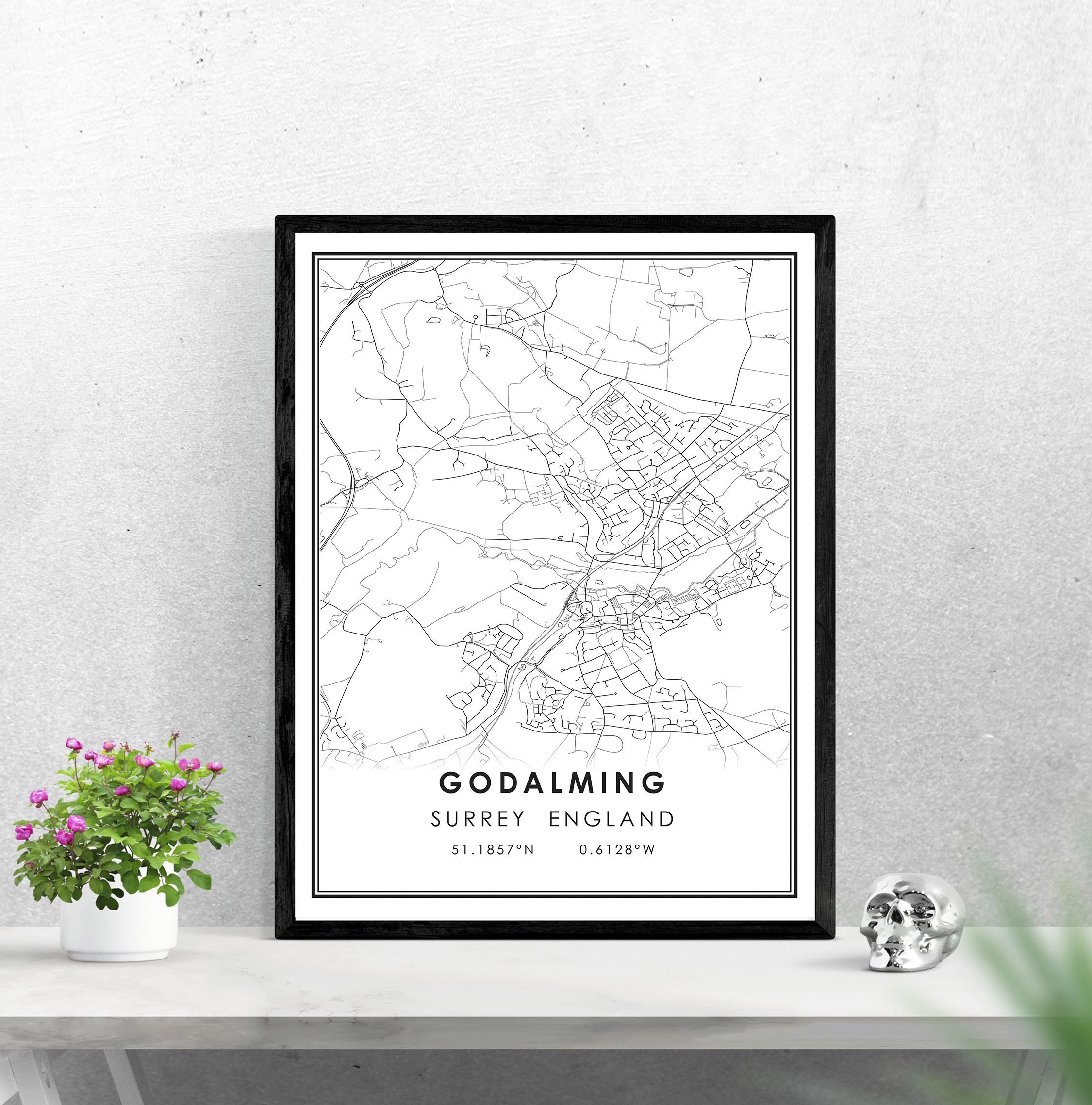Godalming map print poster canvas Godalming Street map | Etsy