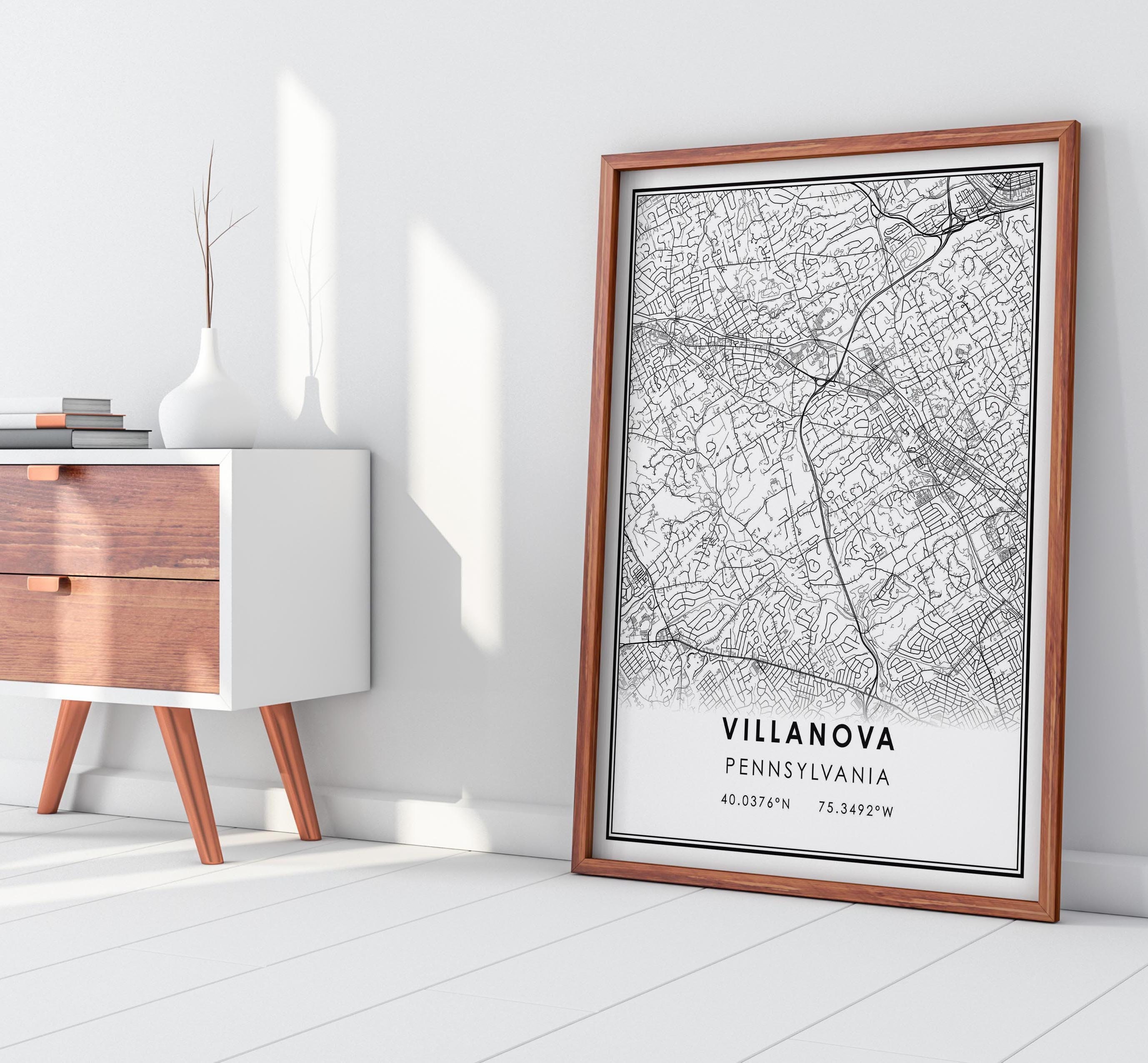 Villanova Pennsylvania Map Print Poster Canvas | Pennsylvania Map Print ...