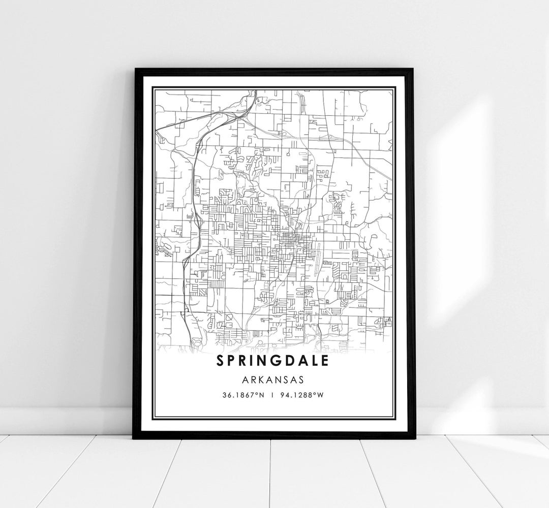 Springdale Map Print Poster Canvas | Springdale Arkansas Map Print ...