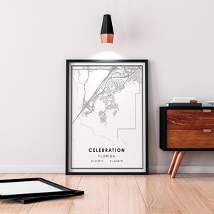 Celebration Map Print Poster Canvas | Florida Map Print Poster Canvas ...
