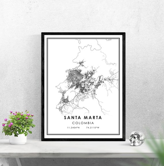 Santa Marta Map Print Poster Canvas Colombia Map Print | Etsy