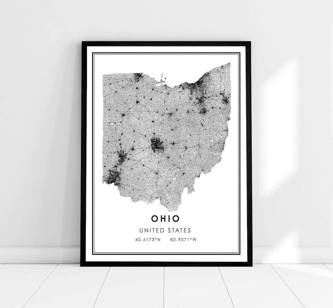 Ohio United States Map Print Poster Canvas | Ohio United States Road ...