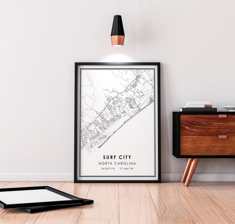Surf City Map Print Poster Canvas | North Carolina Map Print Poster ...