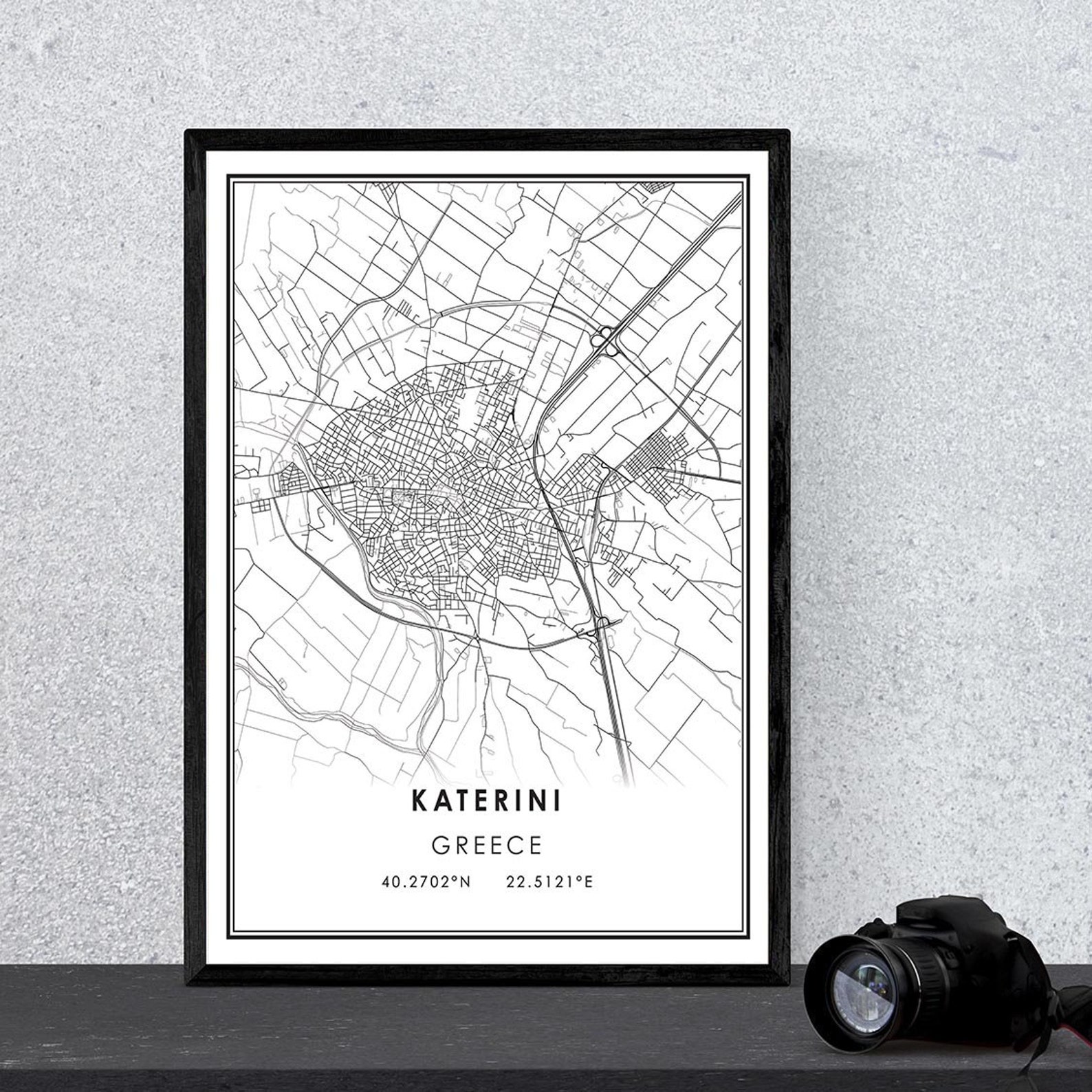 Katerini map print poster canvas Greece map print poster | Etsy