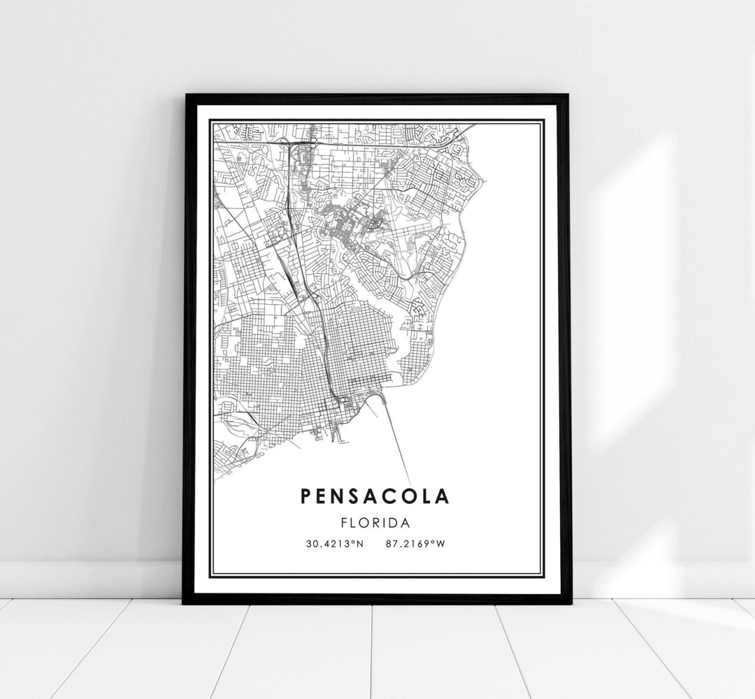 Pensacola Map Print Poster Canvas | Florida Map Print Poster Canvas ...