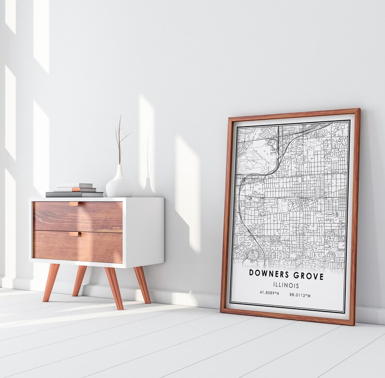 Downers Grove Map Print Poster Canvas | Illinois Map Print Poster ...