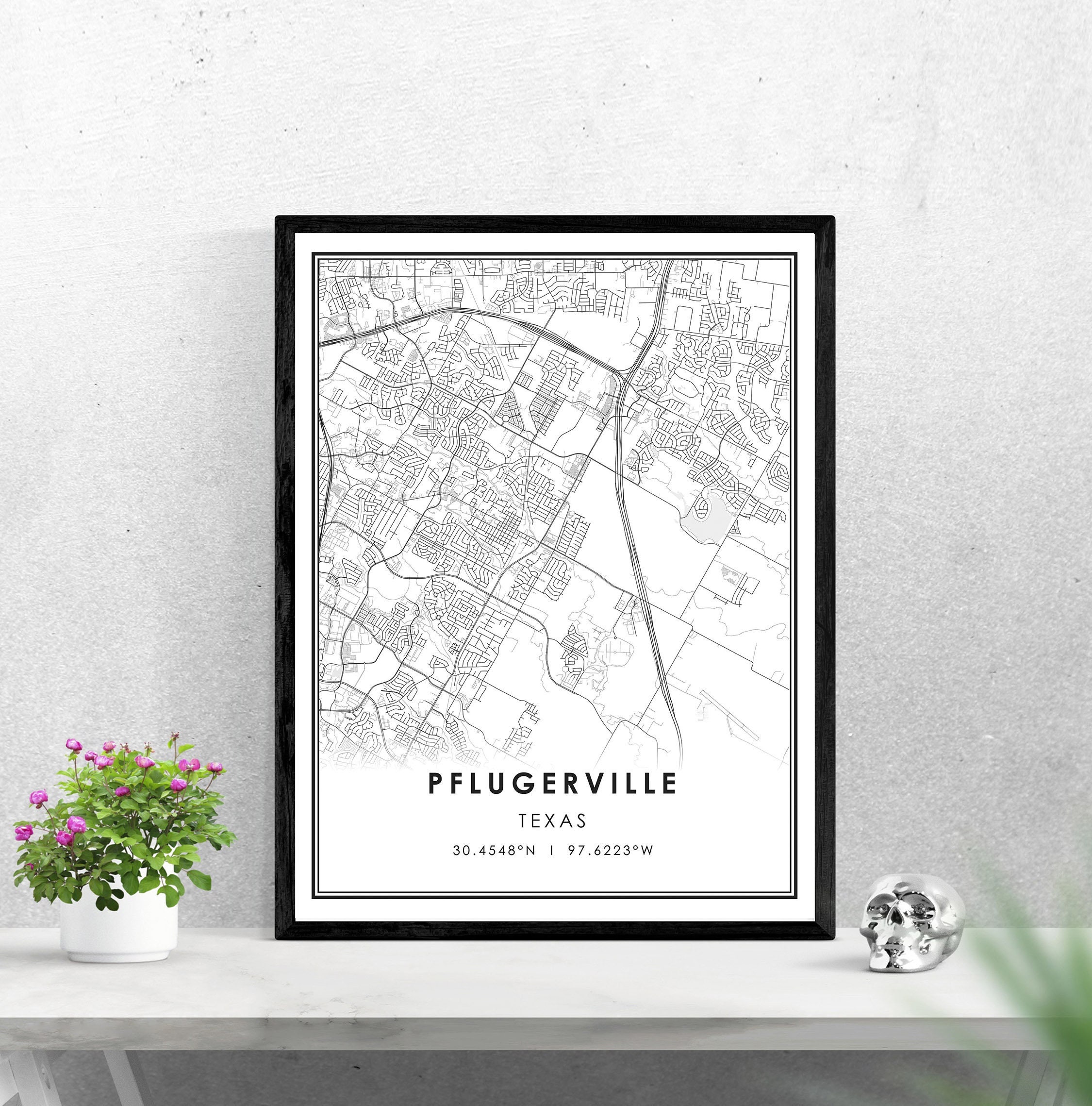 Pflugerville map print poster canvas Pflugerville city map | Etsy