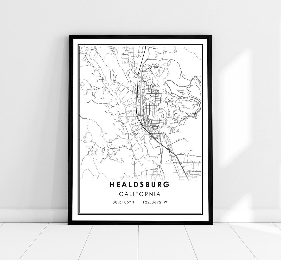 Healdsburg Map Print Poster Canvas | California Map Print Poster Canvas ...