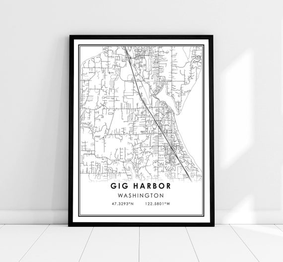 Gig Harbor Map Print Poster Canvas Washington Map Print - Etsy
